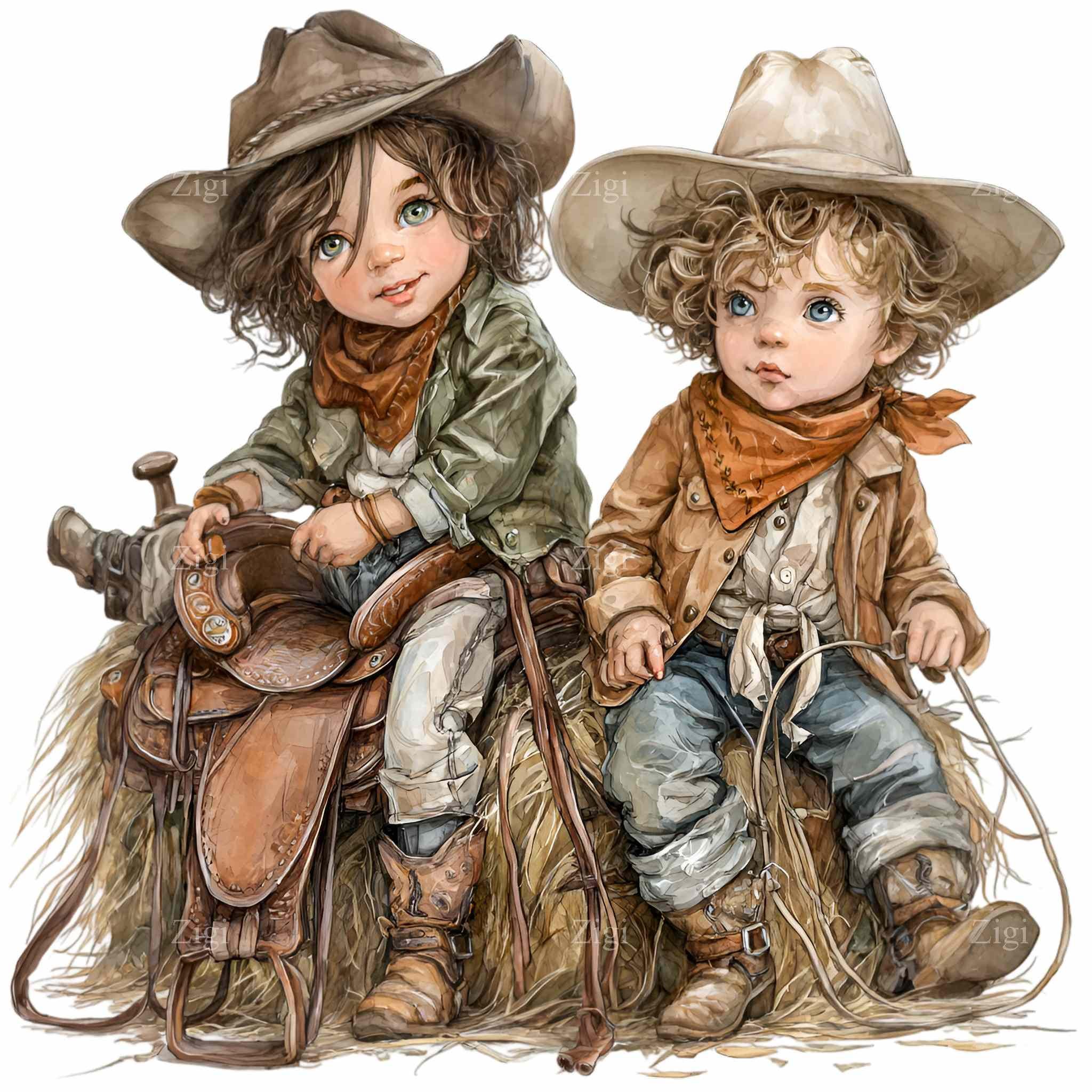 15 PNG Cowboy Kids Clipart, Western Children Illustration, Watercolor ...