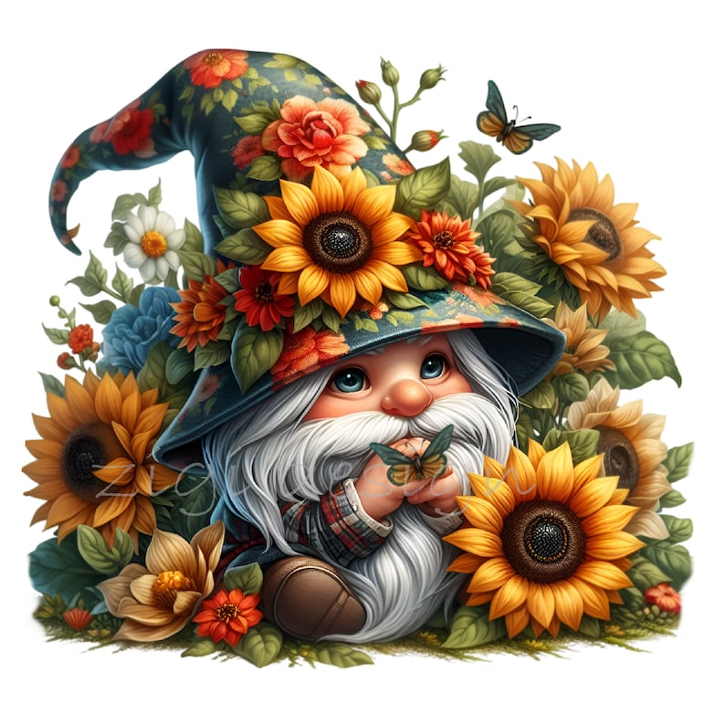 12 PNG Sunflower Gnome Clipart, Garden Summer Fall Floral - Etsy