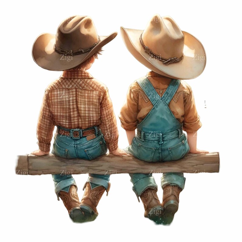 11 PNG Cowboy Friends, Western Boys Clipart, Country Nursery Watercolor ...