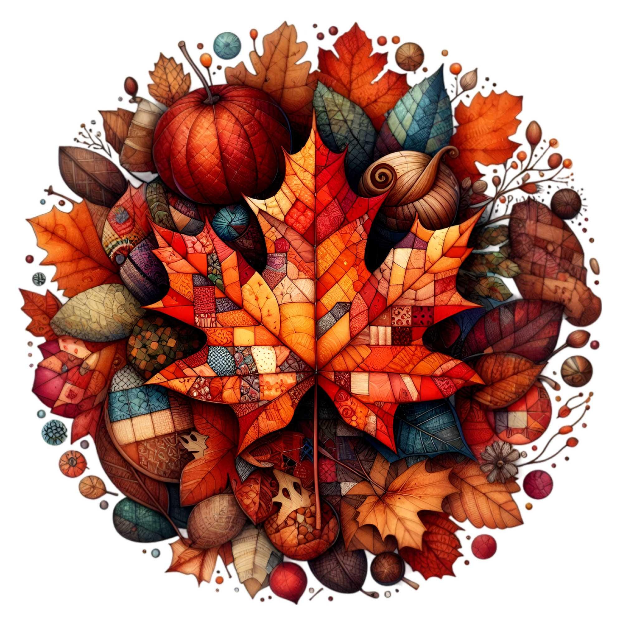 12 Fall Leaf PNG Clipart - Intricate Autumn Maple Leaf With Tribal ...