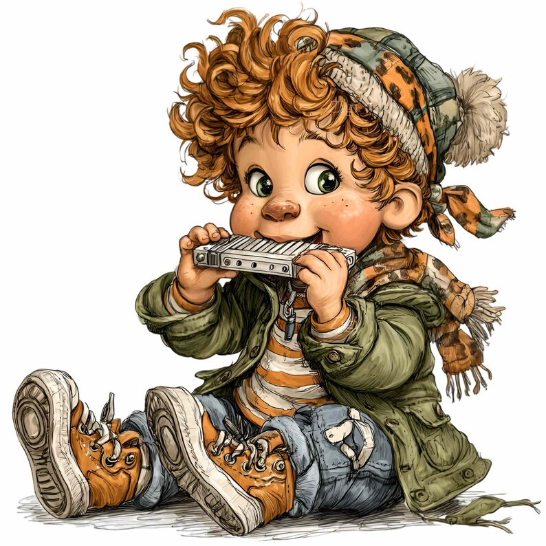 15 PNG Boy Playing Harmonica Clipart – Cute Kid PNG – Vintage Digital ...