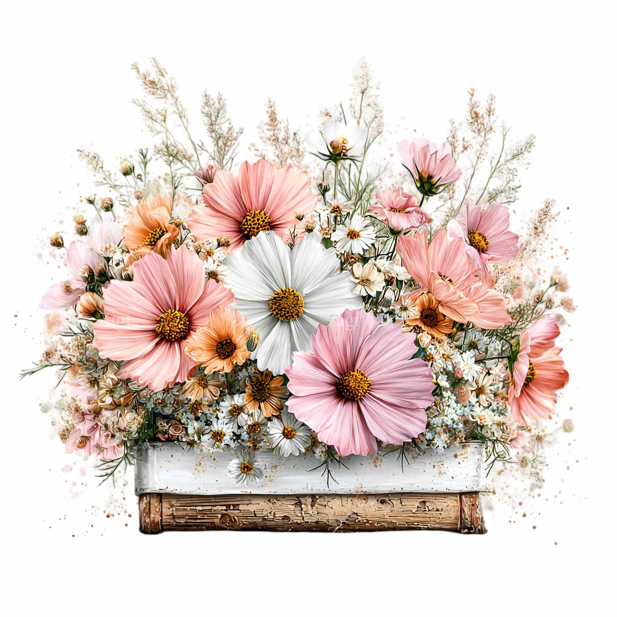 15 PNG Rustic Floral Wreath Clipart – Pink and White Daisy Frame for ...
