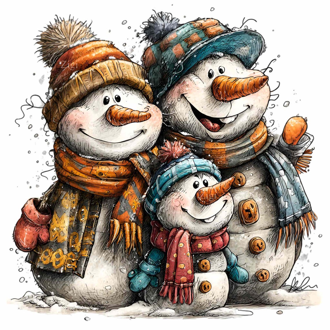 12 PNG Snowman Family Clipart - Happy Winter Snowmen PNG for Christmas ...