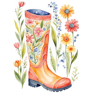 Floral Rain Boot PNG Clipart, 30 Watercolor Garden Boot & Flowers ...