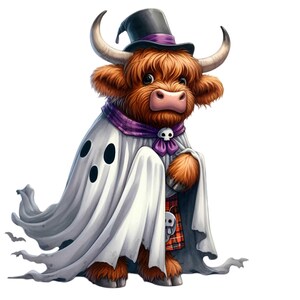 Cute Halloween Highland Cow Ghost PNG Clipart Bundle 14 High-resolution ...