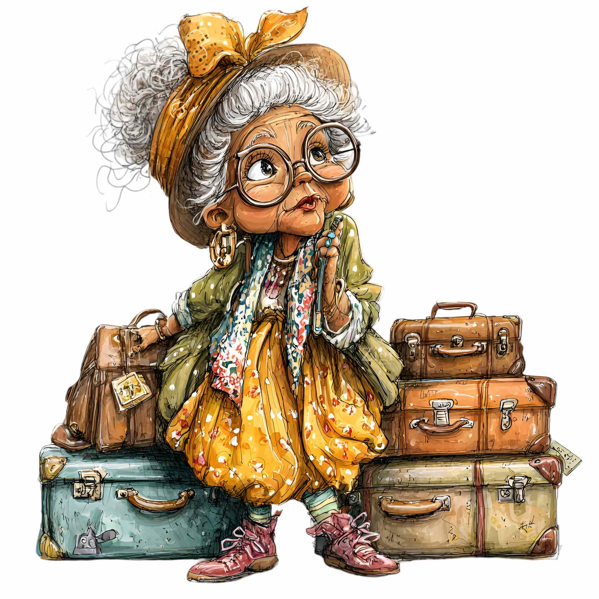 18 PNG Traveling Woman – Funny Grandma With Suitcases PNG Clipart ...