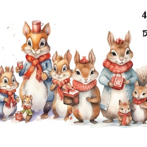 Christmas Squirrel Clipart PNG Watercolor Winter Woodland Animals Clip ...