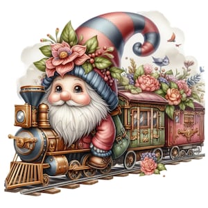 Train Clipart, Locomotive Clipart, 10 Gnome Train Png, Watercolor ...