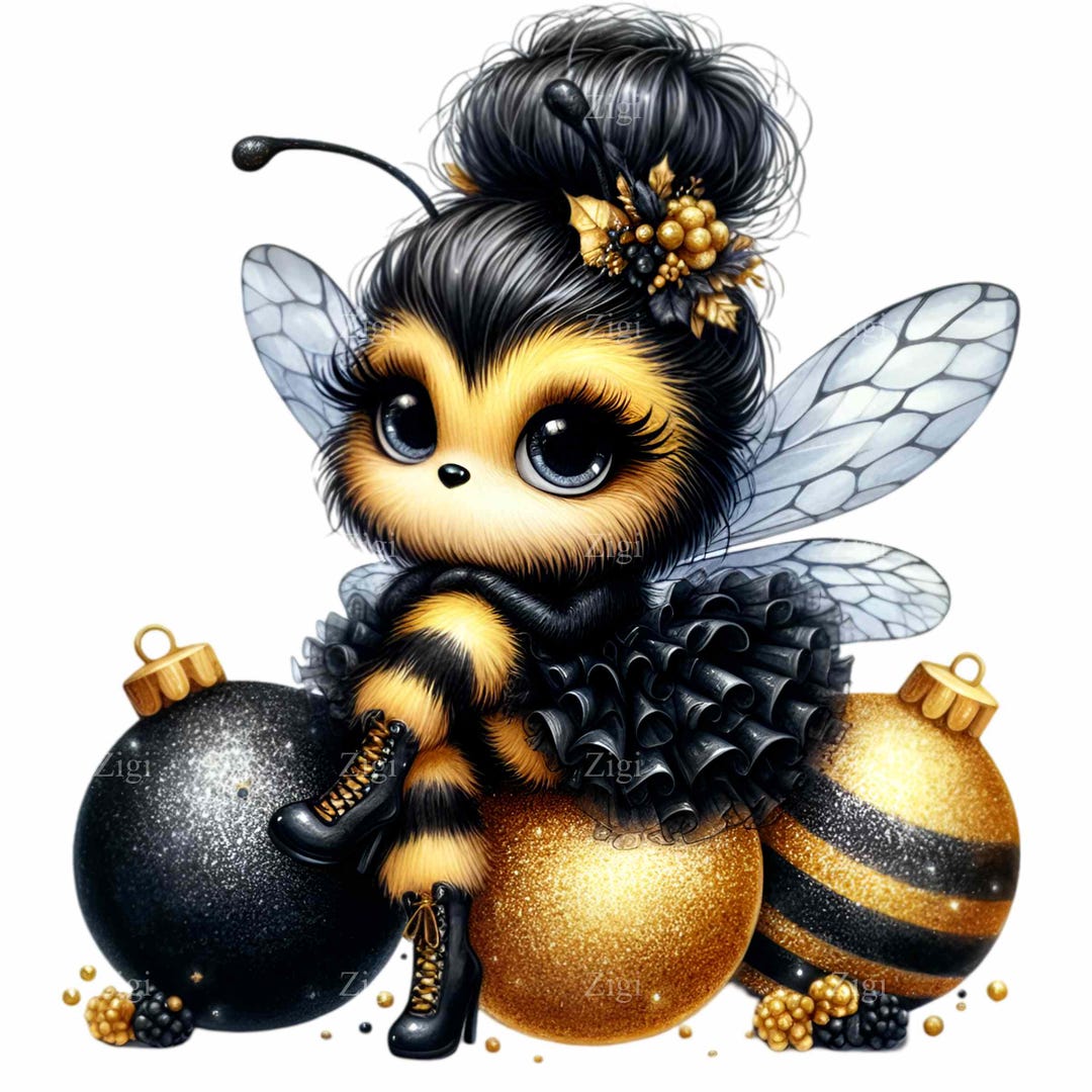 Bee Ballerina PNG Clipart, 14 Cute Bumblebee in Black Tutu on Gold ...