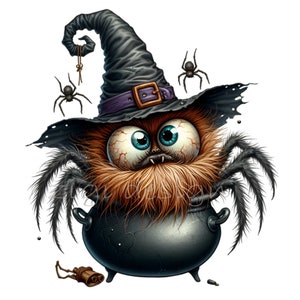 Cute Halloween Spider Clipart 12 PNG, Adorable Spider in Witch Hat ...
