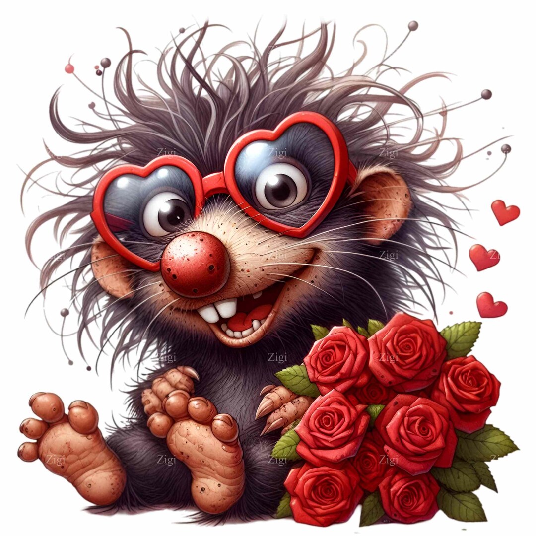 Funny Mole With Roses PNG Clipart 12 Cute Mole in Heart Glasses Holding ...