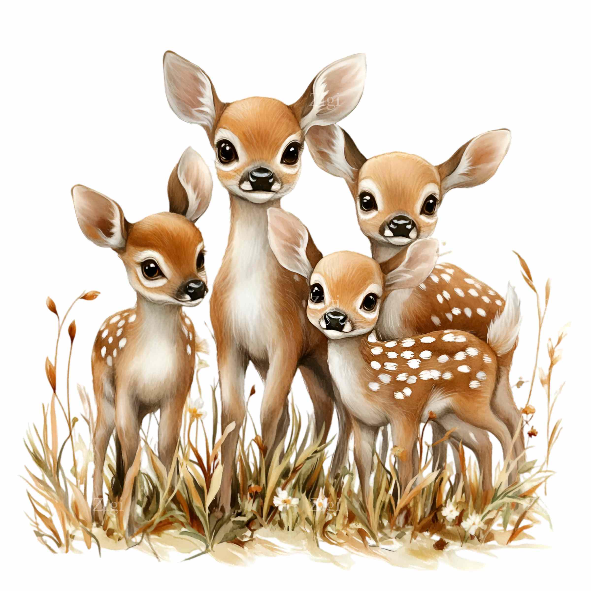 17 PNG Five Baby Deer, Woodland Family Clipart, Spotted Fawn Nursery ...