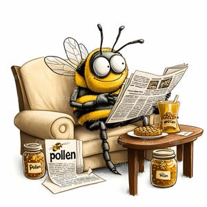 24 JPEG Cute Bee Reading Newspaper Clipart - Honeycomb Scene - Adorable ...