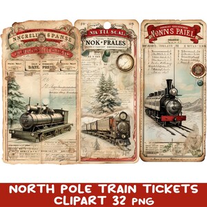 Ephemera Tickets Clipart Bundle 32 PNG Scrapbooking Vintage North Pole ...