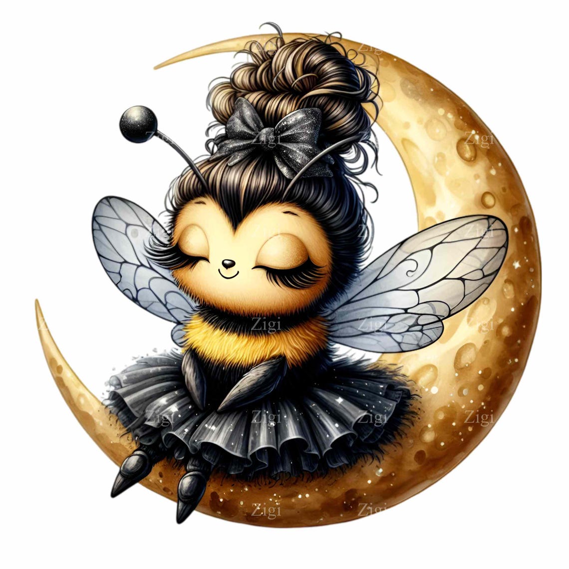 10 PNG Ballerina Bee, Moon Celestial Clipart, Whimsical Nursery Graphic ...