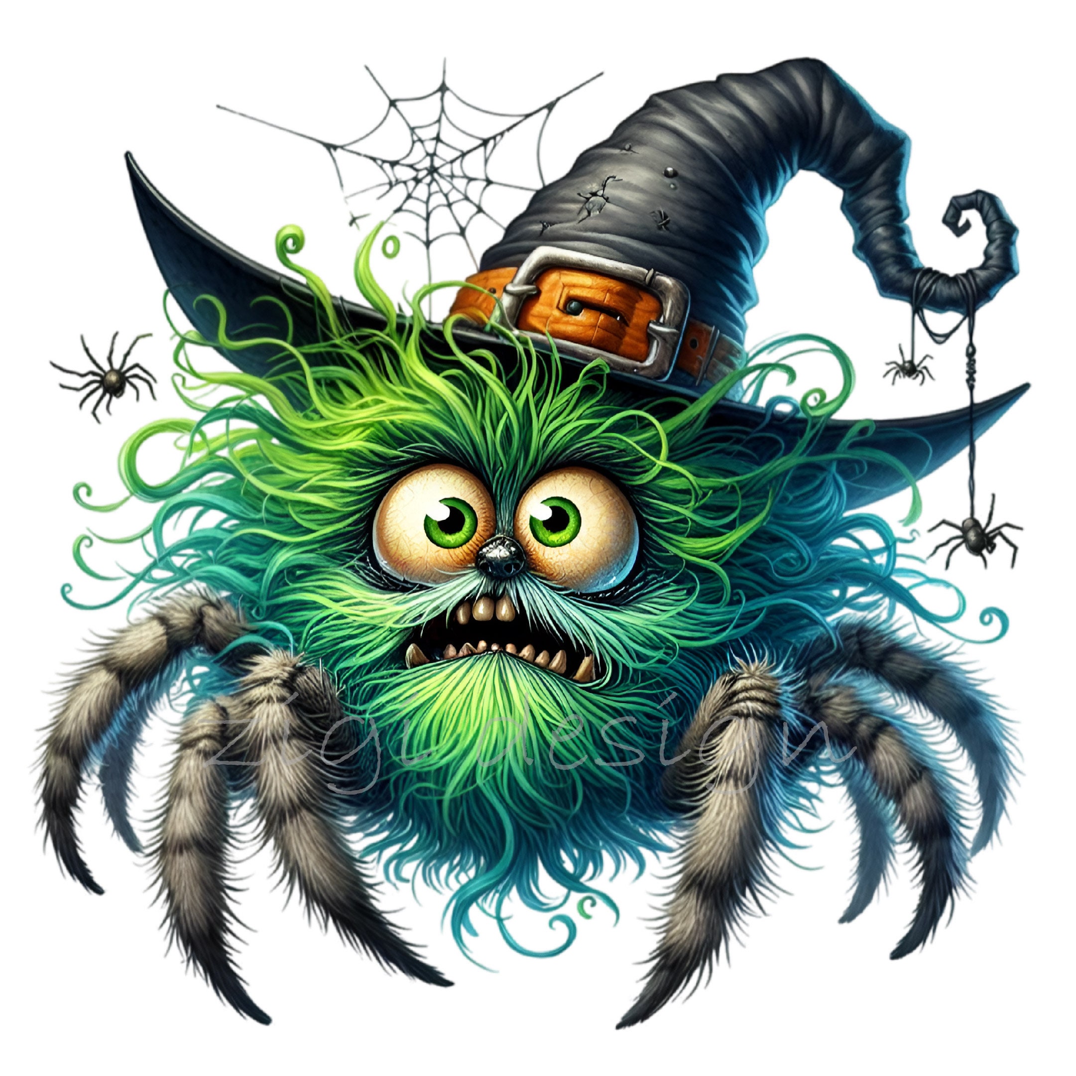 Blue Fuzzy Spider Witch Clipart 15 PNG - Cute Spider in Witch Hat With ...