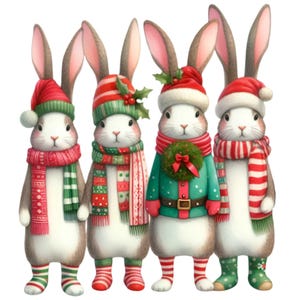10 PNG Holiday Bunnies – Christmas Rabbit Clipart – Cute PNG for Cards ...