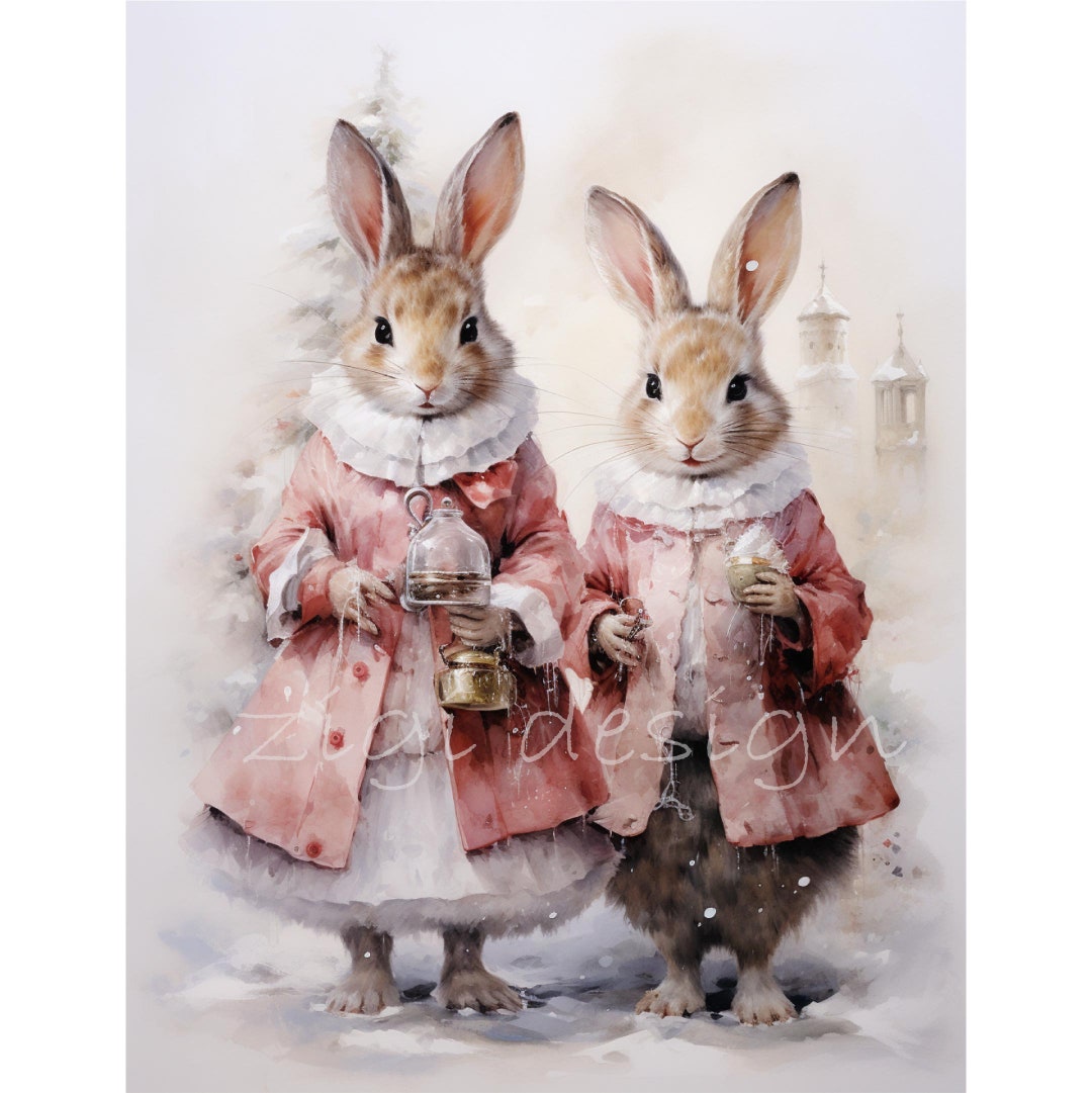 Christmas Bunny Digital Papers Clipart 70 JPEG Winter Rabbit - Etsy