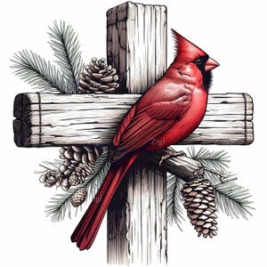19 JPEG Winter Cardinal – Rustic Cross JPG Clipart – Red Bird With ...