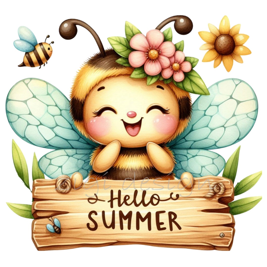 Honey Bee Clipart, Summer Clip Art, 10 PNG Watercolor, Journal, Card ...