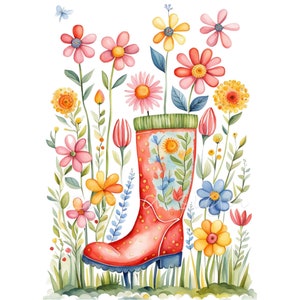 Floral Rain Boot PNG Clipart, 30 Watercolor Garden Boot & Flowers ...