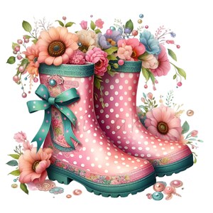 15 PNG Floral Rain Boots Clipart – Spring PNG With Polka Dot Wellies ...