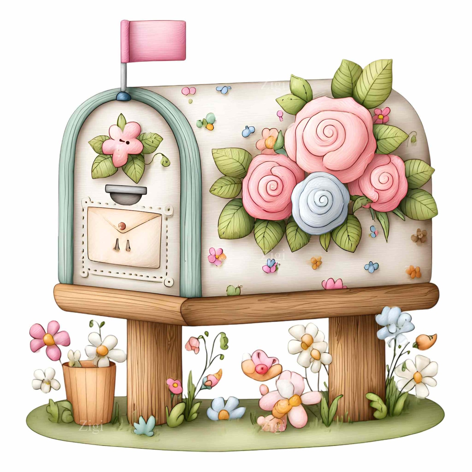15 PNG Cute Mail Clipart – Pastel Mailbox PNG – Floral Envelope for ...