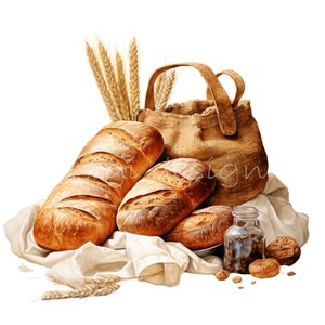 Rustic Bread Basket Clipart PNG - 15 Fresh Artisan Loaves and Wheat ...