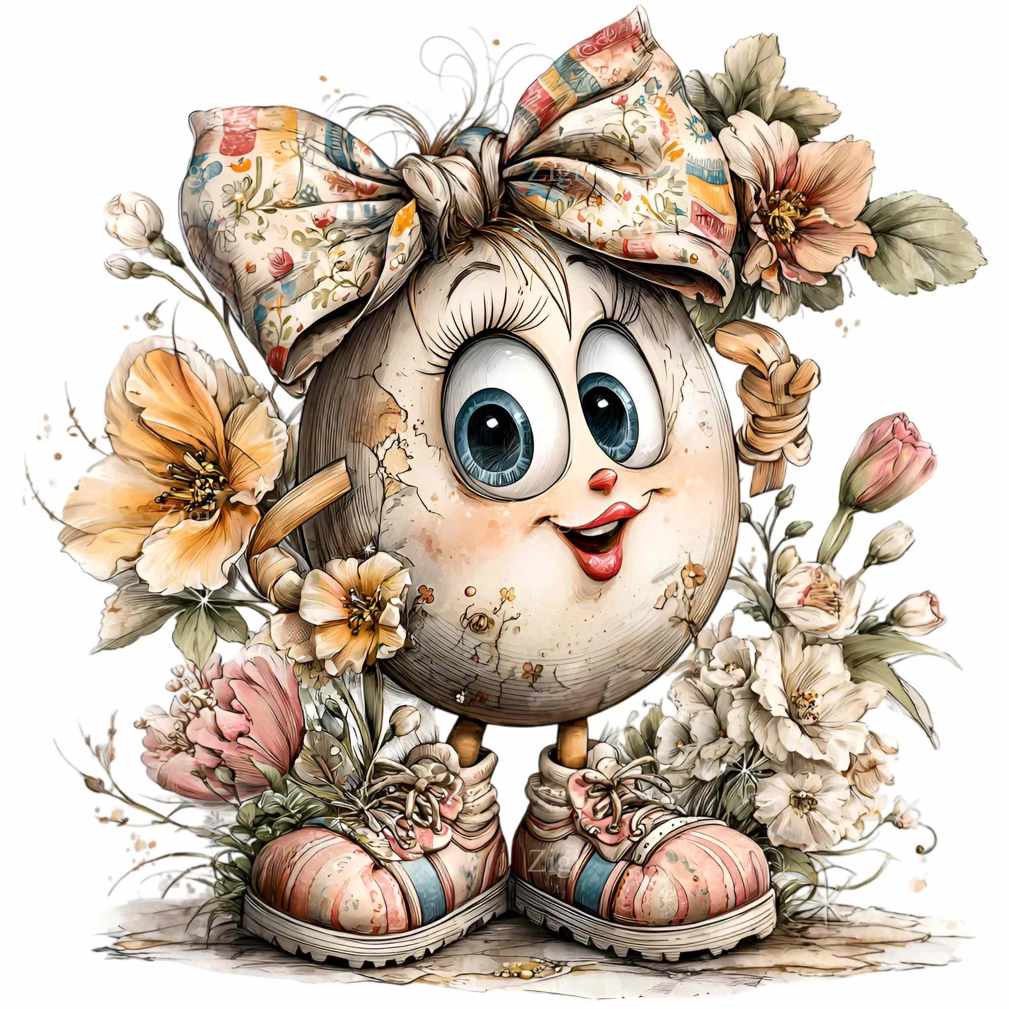 15 PNG Easter Egg Girl Clipart, Floral Bow Watercolor Spring ...