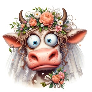 Cartoon Cow Bride, Funny Wedding Cow Clipart, Cute Animal Illustration ...