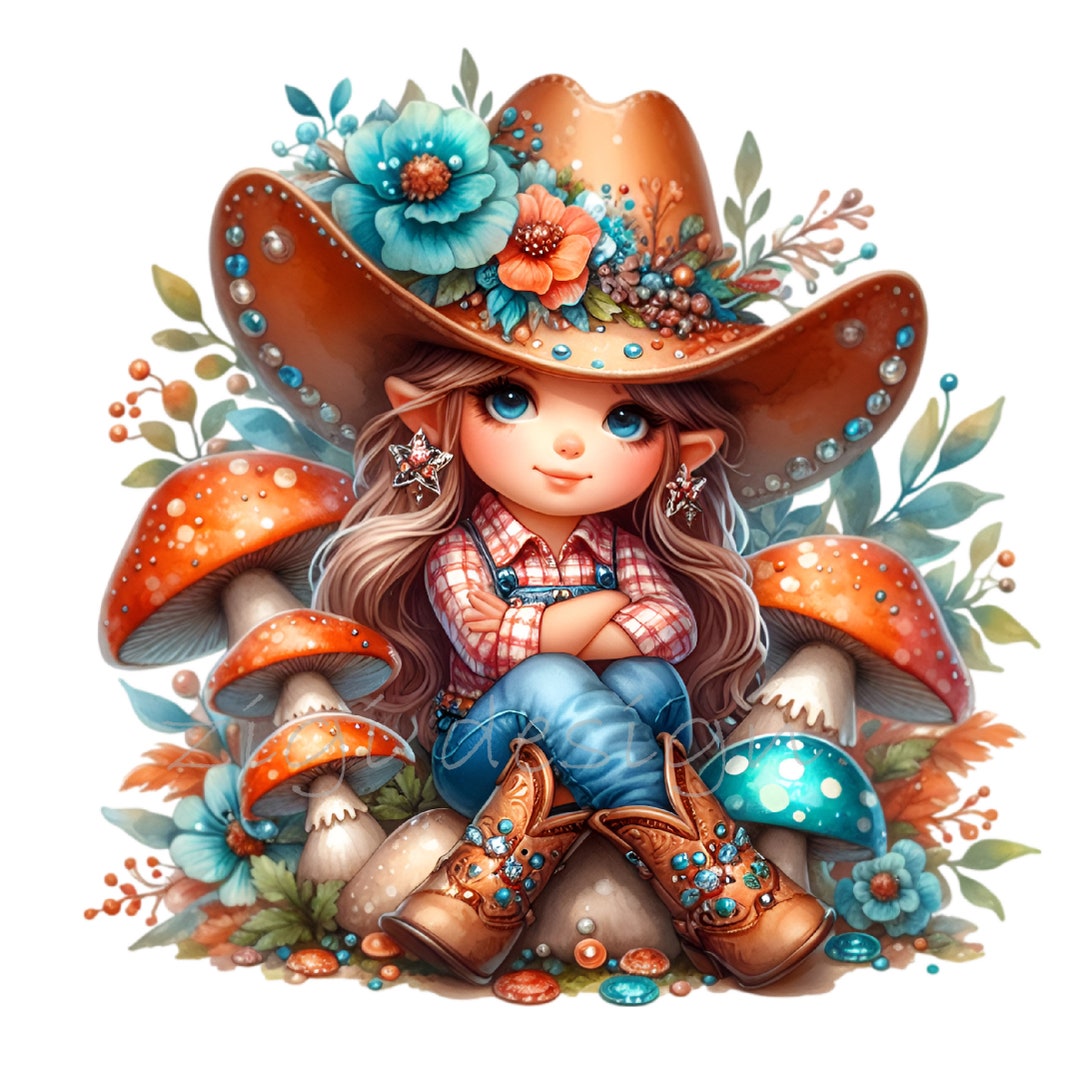 12 Cowgirl Fairy PNG - Whimsical Western Girl Digital Art, Floral ...