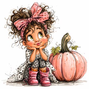 28 JPEG Pumpkin Girl Clipart – Cute Fall Cartoon JPG – Pink Pumpkin ...