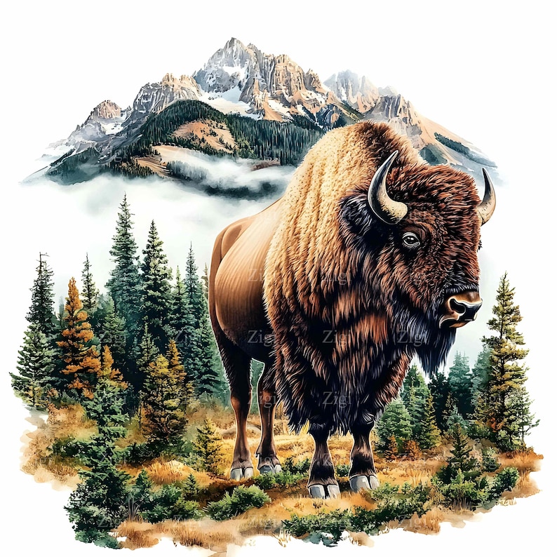 16 JPEG Bison Mountain Clipart – Wild Animal JPG for Rustic Wall Art ...