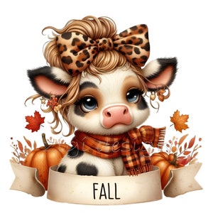 10 PNG Fall Cow Clipart, Autumn Heifer Sublimation, Plaid Pumpkin Cow ...
