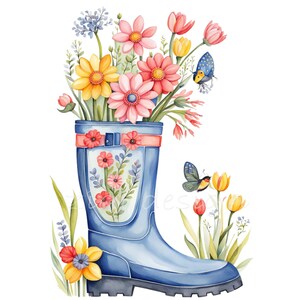 Floral Rain Boot PNG Clipart, 30 Watercolor Garden Boot & Flowers ...