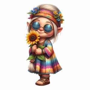 11 PNG Sunflower Girl Clipart – Colorful Elf PNG – Fantasy Illustration ...