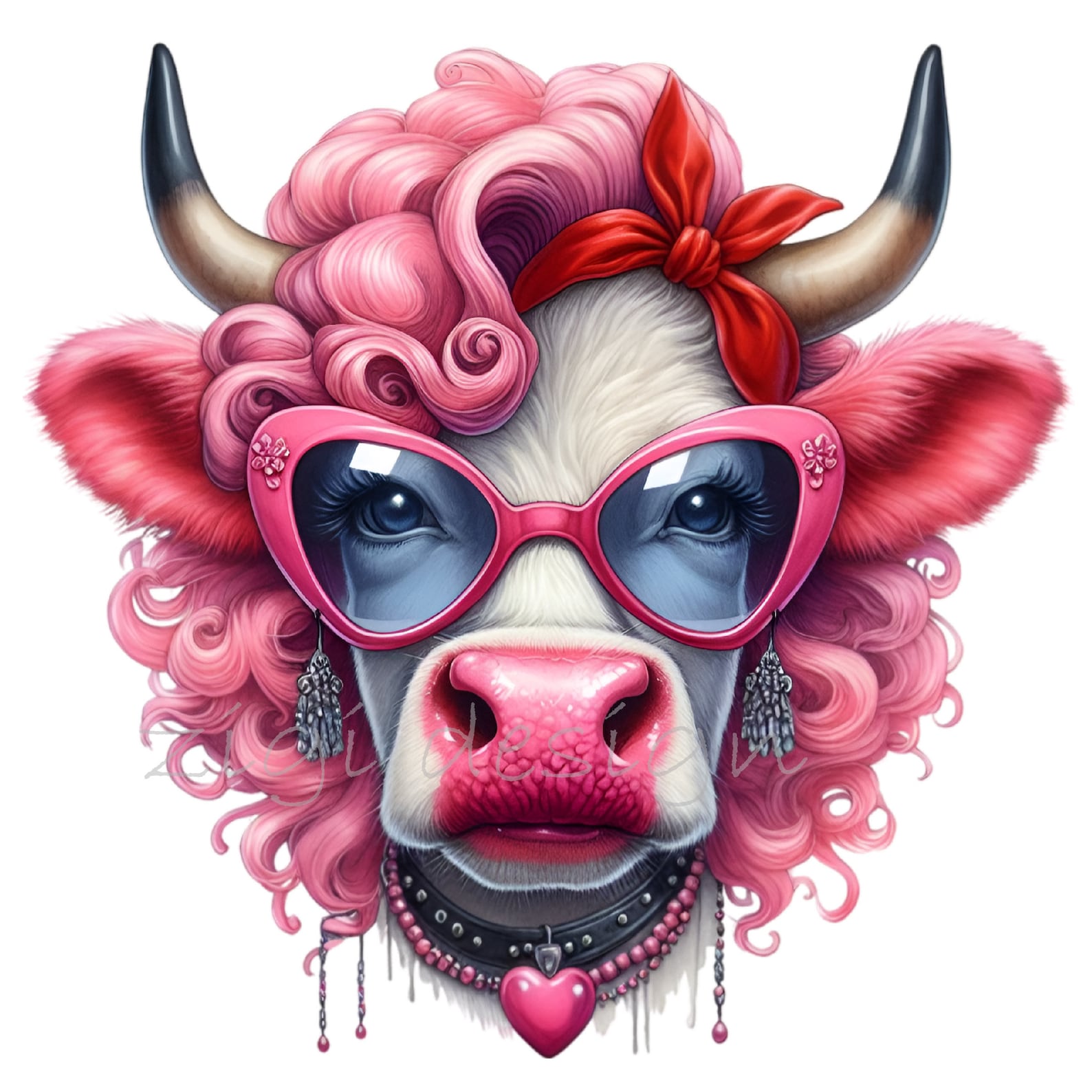 Glamorous Pink Cow Digital Clipart 12 PNG Cute Cow Illustration With ...