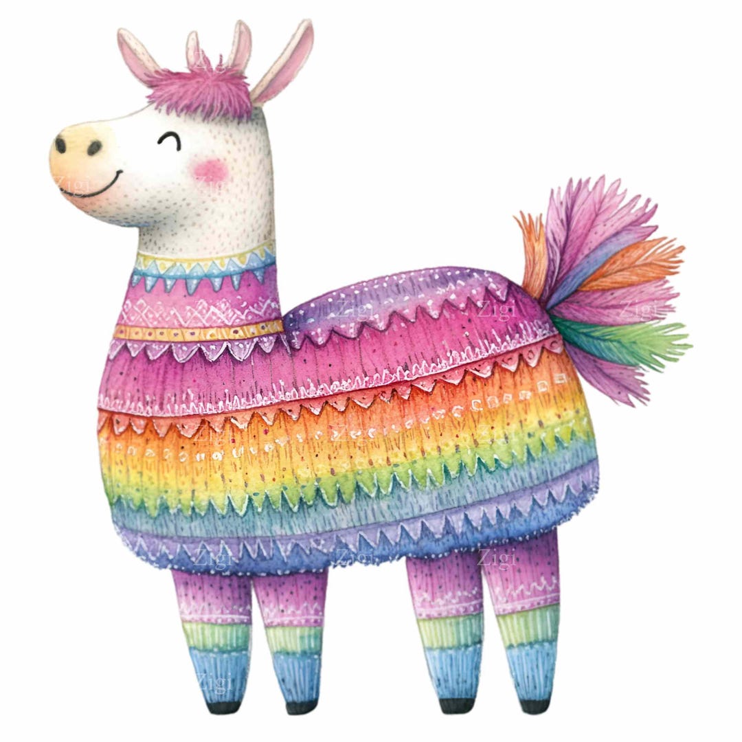 15 Rainbow Llama PNG Clipart - Watercolor Llama With Colorful Patterned ...