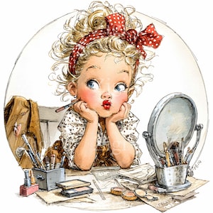16 JPG Makeup Girl Clipart – Cute Retro Beauty – Vanity Illustration ...