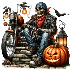 10 Halloween Skeleton Biker PNG, Spooky Motorcycle Skeleton Clipart ...
