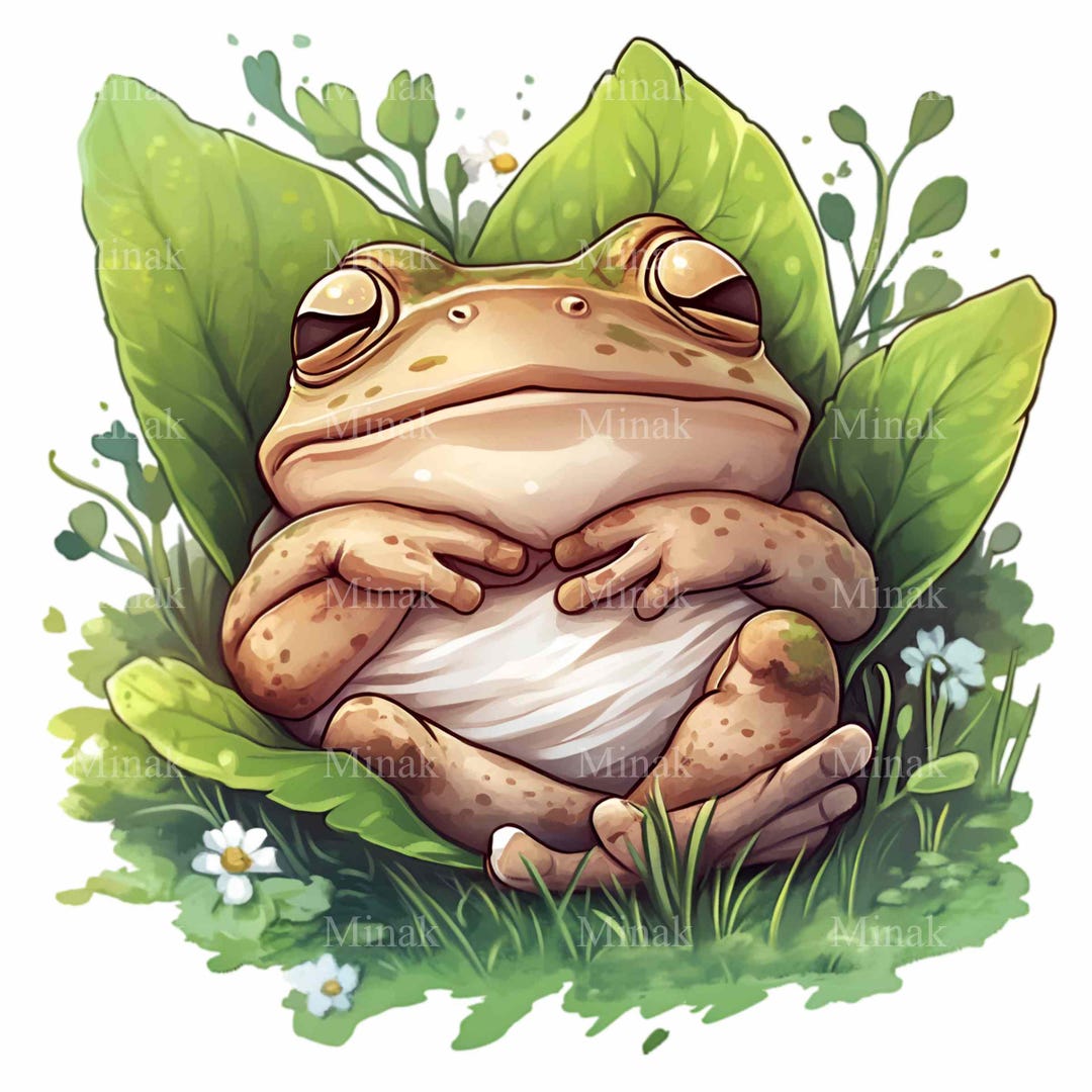 12 Relaxed Frog in Leaves PNG, Cute Frog Clipart, Digital Download for ...