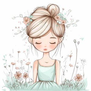 15 Girl With Floral Crown Clipart PNG, Hand-drawn Side Profile of a ...