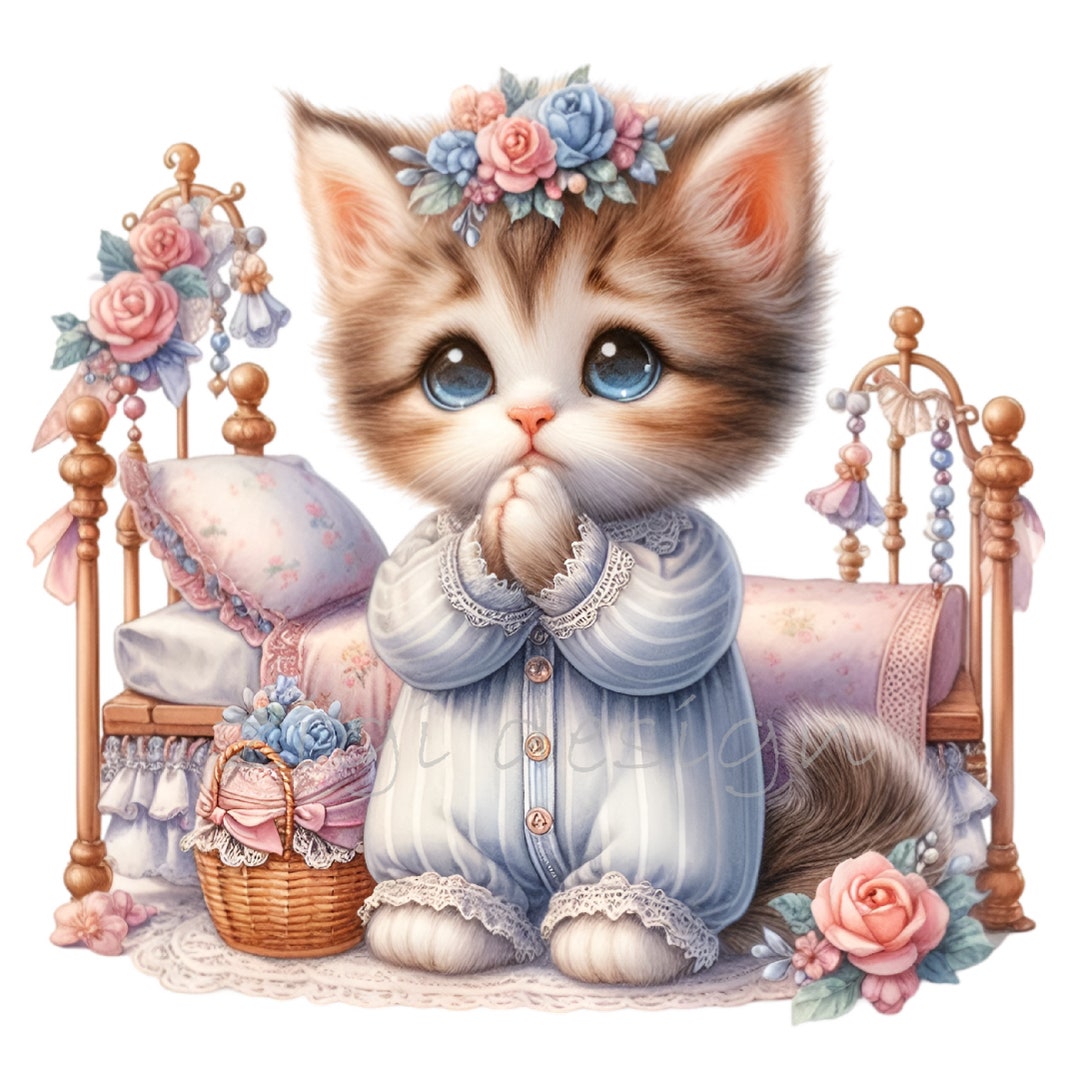 Praying Clipart, Gratitude Clipart, Kitten Clip Art, 10 PNG Cat Angel ...