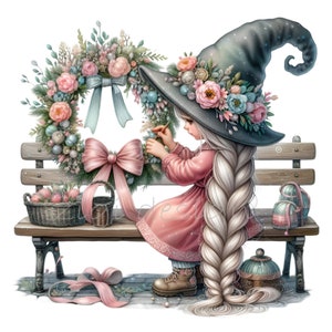 Girl Clipart, Gnome Clip Art, 10 PNG Spring Floral Pastel Colors ...