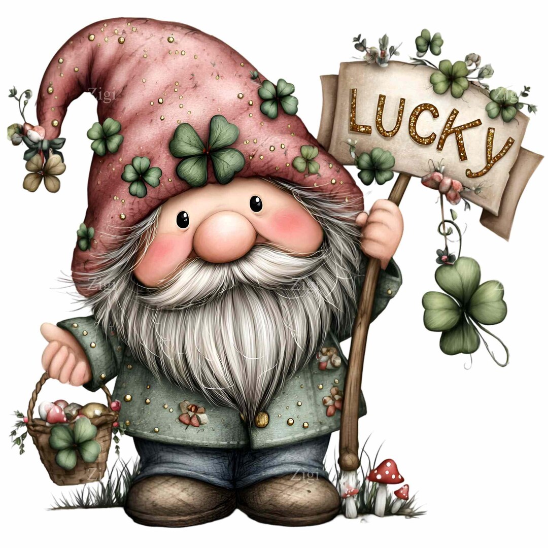 15 PNG Lucky Clover Gnome Clipart – St Patrick’s Day Gnome Illustration ...