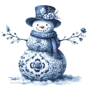 Blue Snowman Clipart PNG, 15 Vintage Floral Snowman Illustration ...