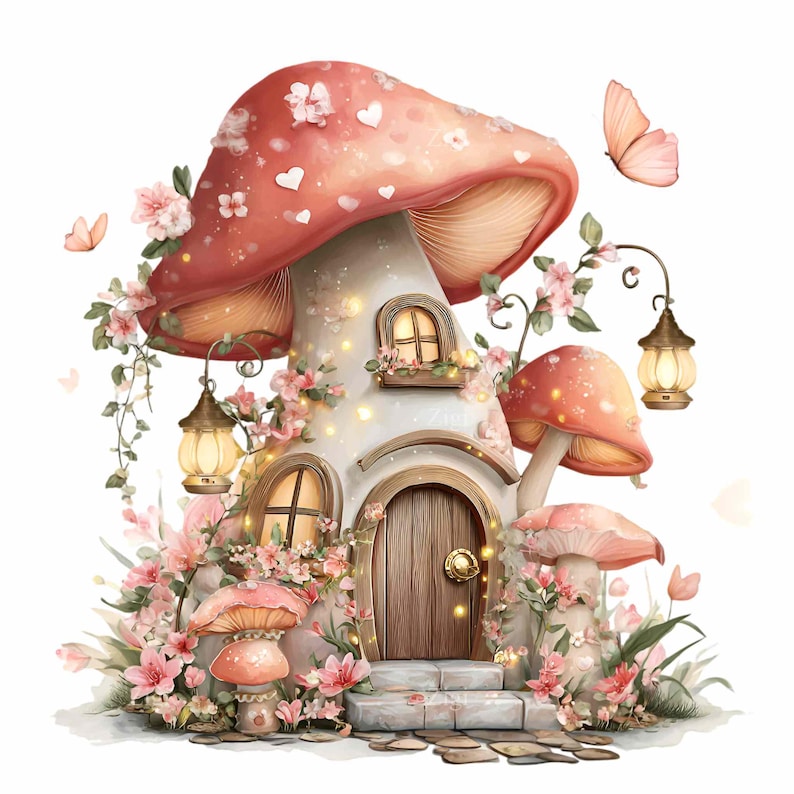 16 PNG Fairy Mushroom House Clipart – Whimsical Floral Toadstool PNG ...