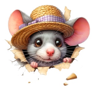 Charming Mouse Clipart 12 PNG Cute Mouse in Straw Hat and Bow Tie High ...