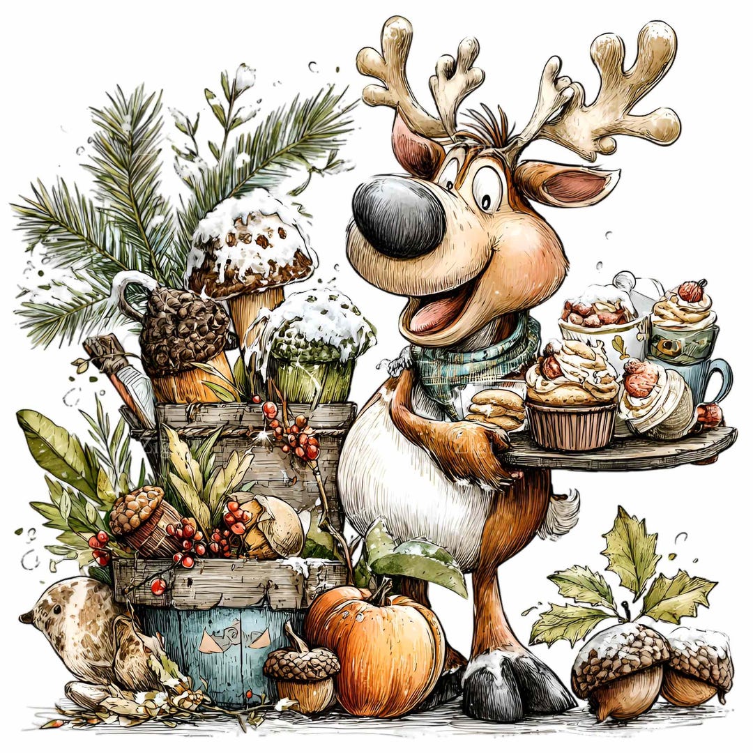 10 PNG Holiday Reindeer Clipart – Christmas Dessert PNG – Cute Woodland ...
