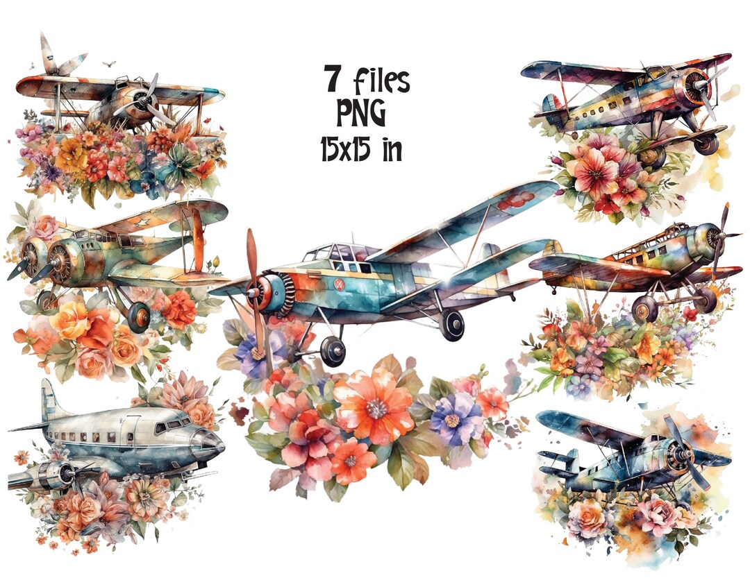 Watercolor Airplane Clipart PNG, Floral Airplanes Printable Stickers ...